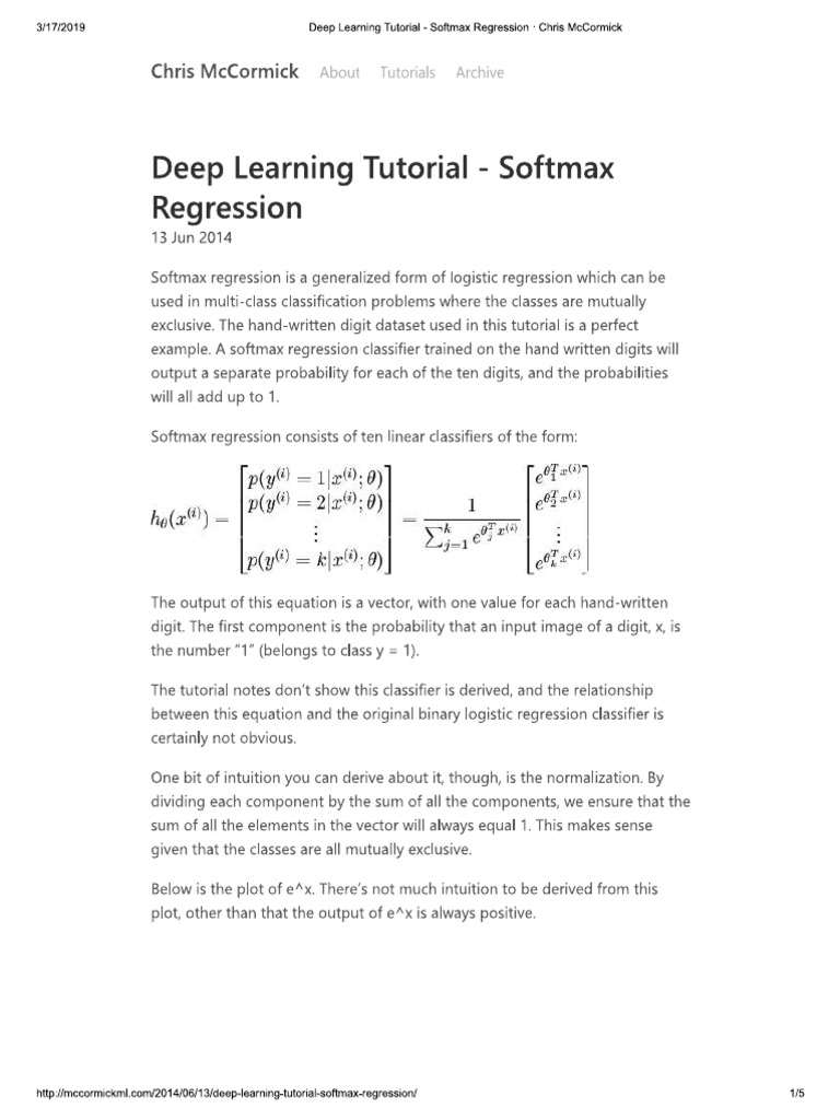 Softmax Regression Tutorial Pdf
