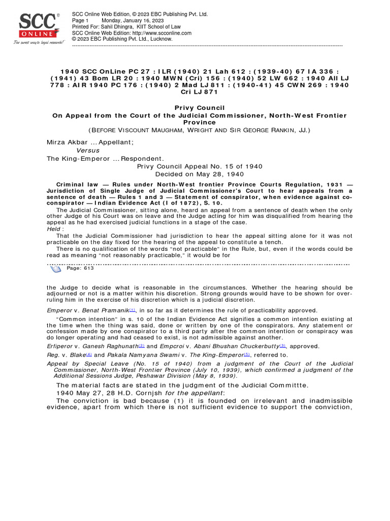 Mirza Akbar v. Emperor, AIR 1940 PC 176 - Section 10. | PDF