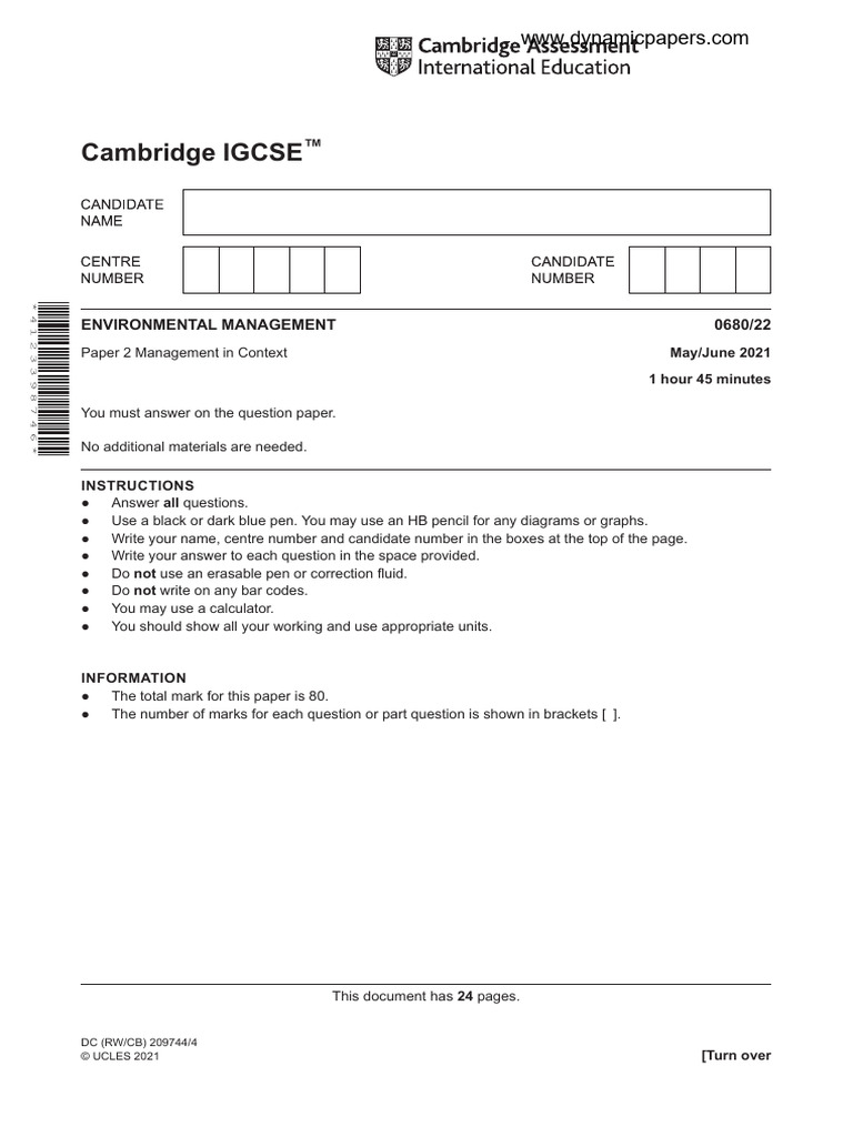 Cambridge IGCSE: Environmental Management 0680/22 | PDF | Discharge ...