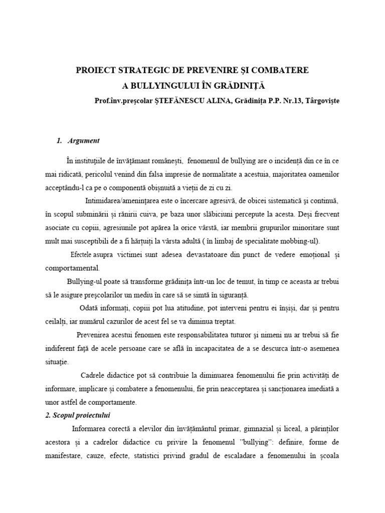 Proiect Combatere Bullying | PDF