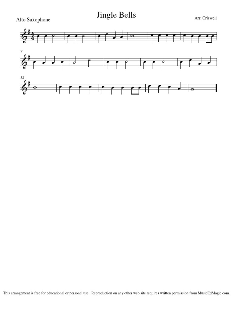 Jingle Bells Arrangement for Alto Saxophone | PDF
