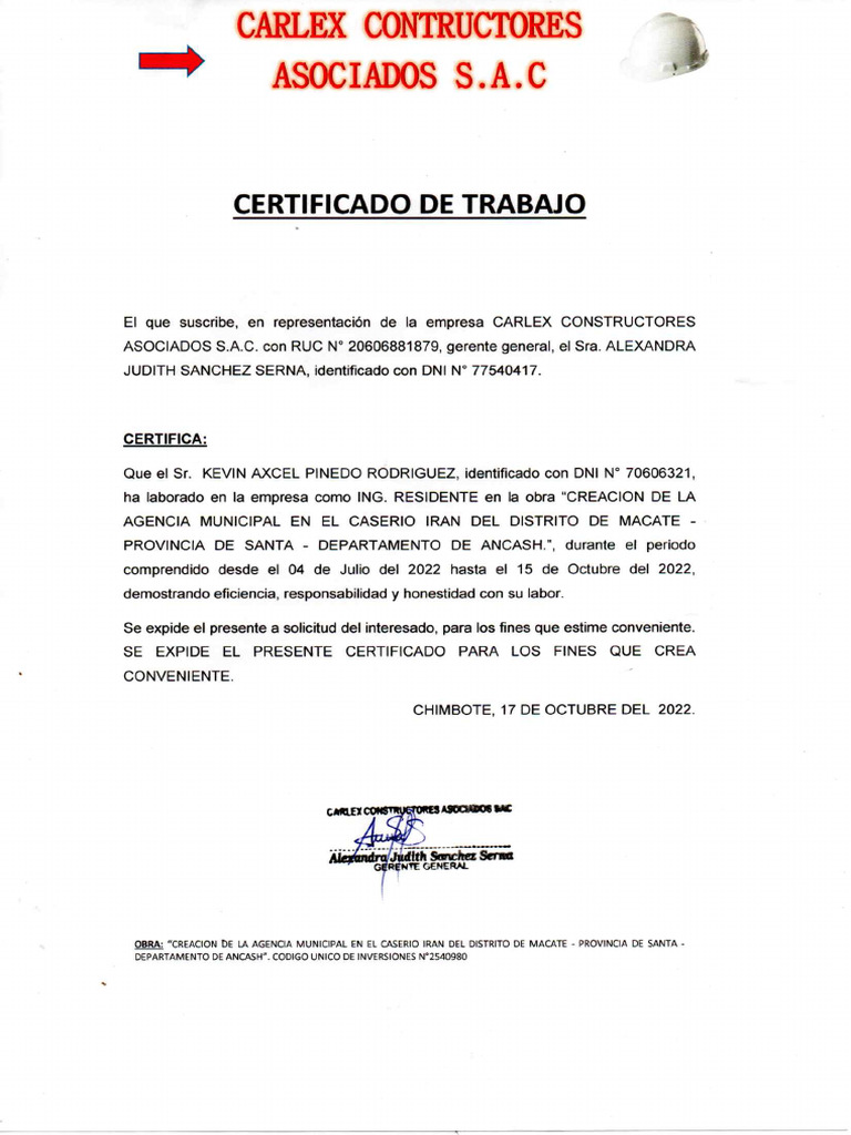 Certificado Kevin Stoch | PDF