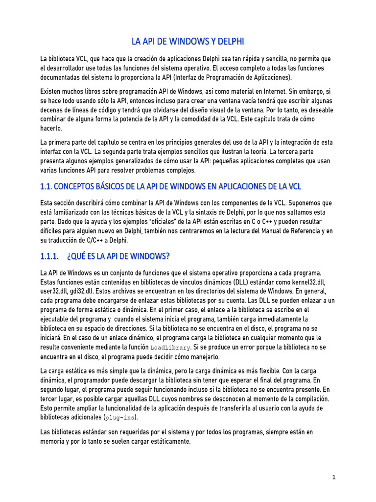 API de Windows y Delphi | PDF | Puntero (Programación de computadora) | Biblioteca (informática)
