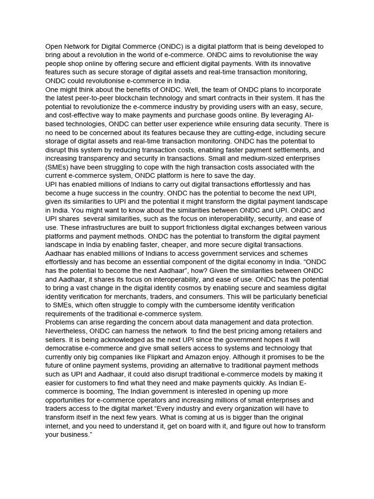 Ondc Final Pdf Pdf E Commerce Economies
