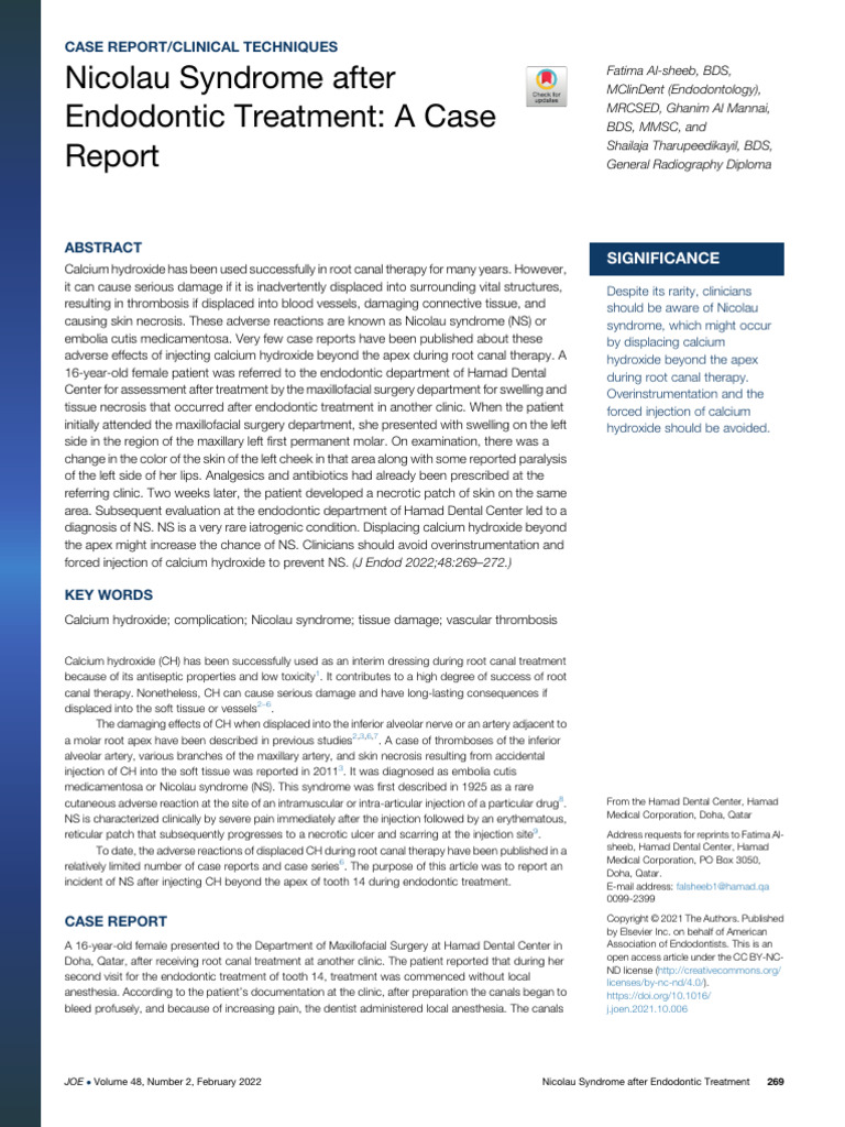 Nikolau Syndrome (Due To Ca (OH) 2) | PDF