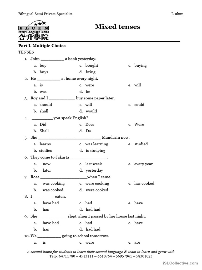 Mixed Tenses 12 | PDF | Language Arts & Discipline