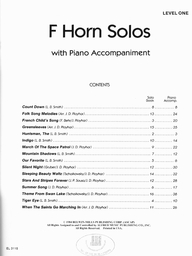 Horn Solos - Level One - Parte Piano | PDF