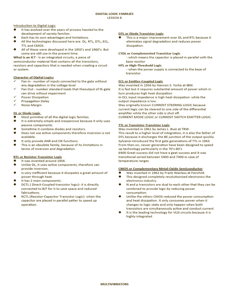 Digital Logic Families Reviewer | PDF Digital Logic Families Reviewer | PDF