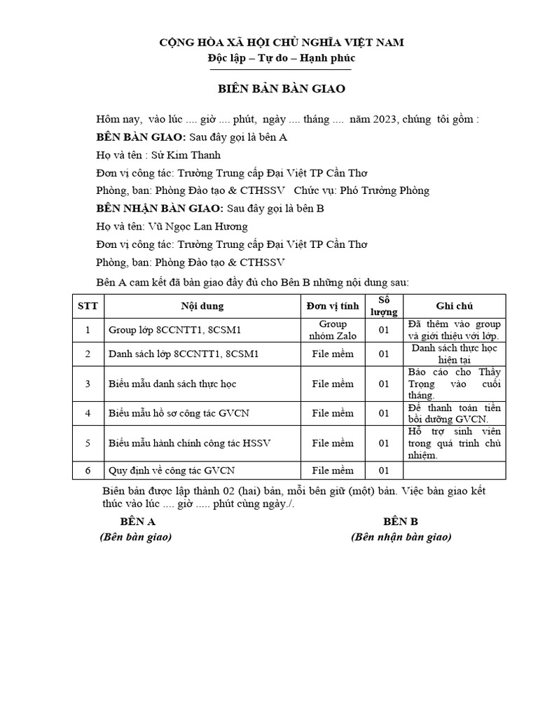 BBBG Công Tác GVCN | PDF