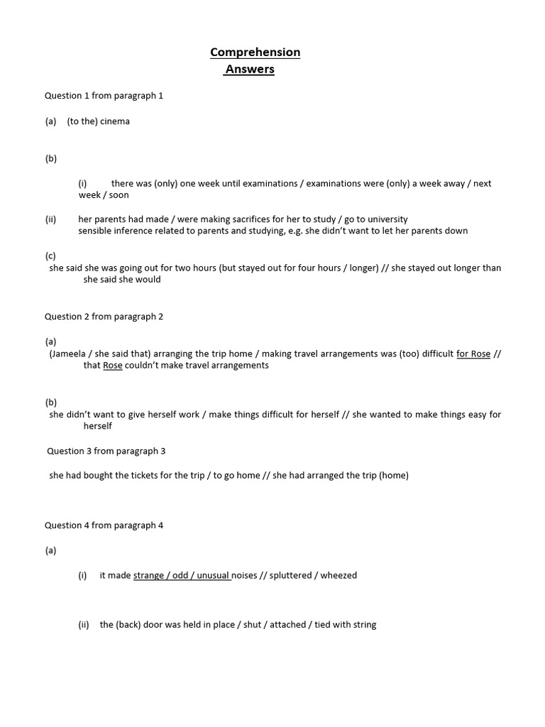 Comprehension Answers | PDF