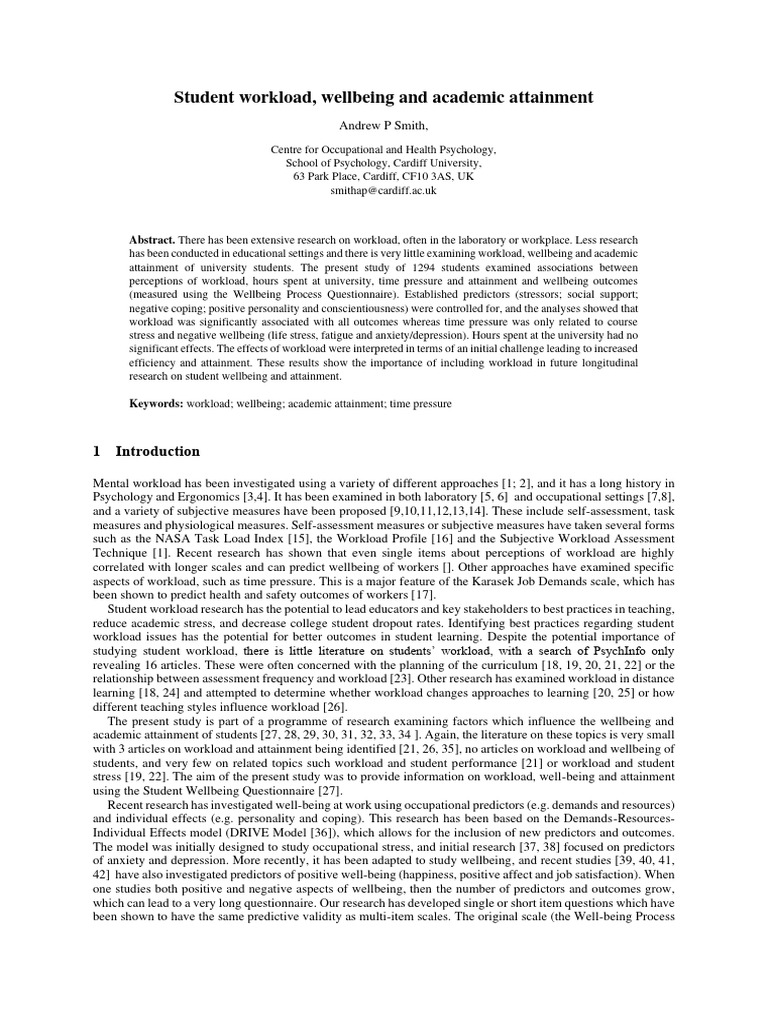 Student Workload & Wellbeing Study | PDF | Workload | Well Being