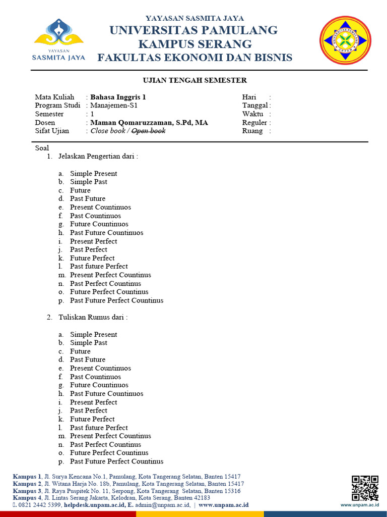 KOP SOAL FEB UNPAM SERANG - Master | PDF | Language Mechanics | Grammar