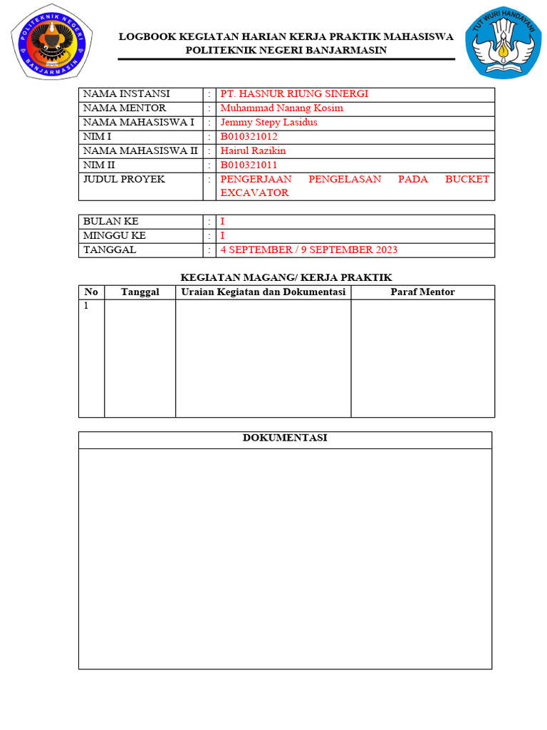 Tugas Format Logbook Harian Magang | PDF