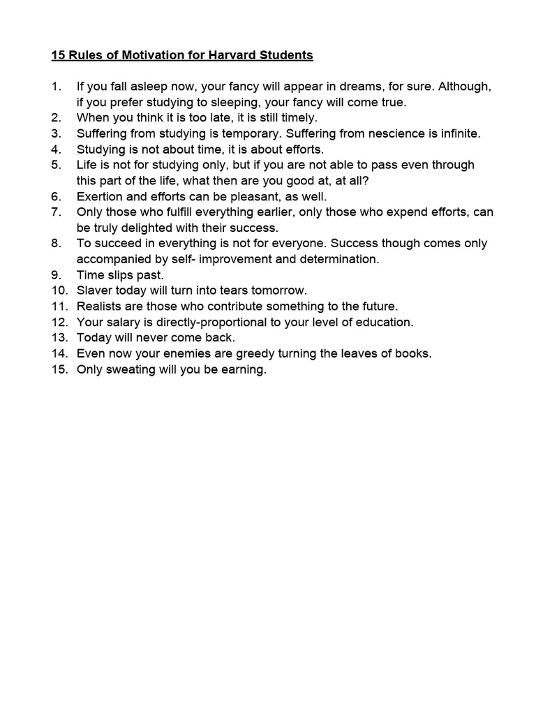 15 Rules of Motivation For Harvard Students | PDF | Career & Growth