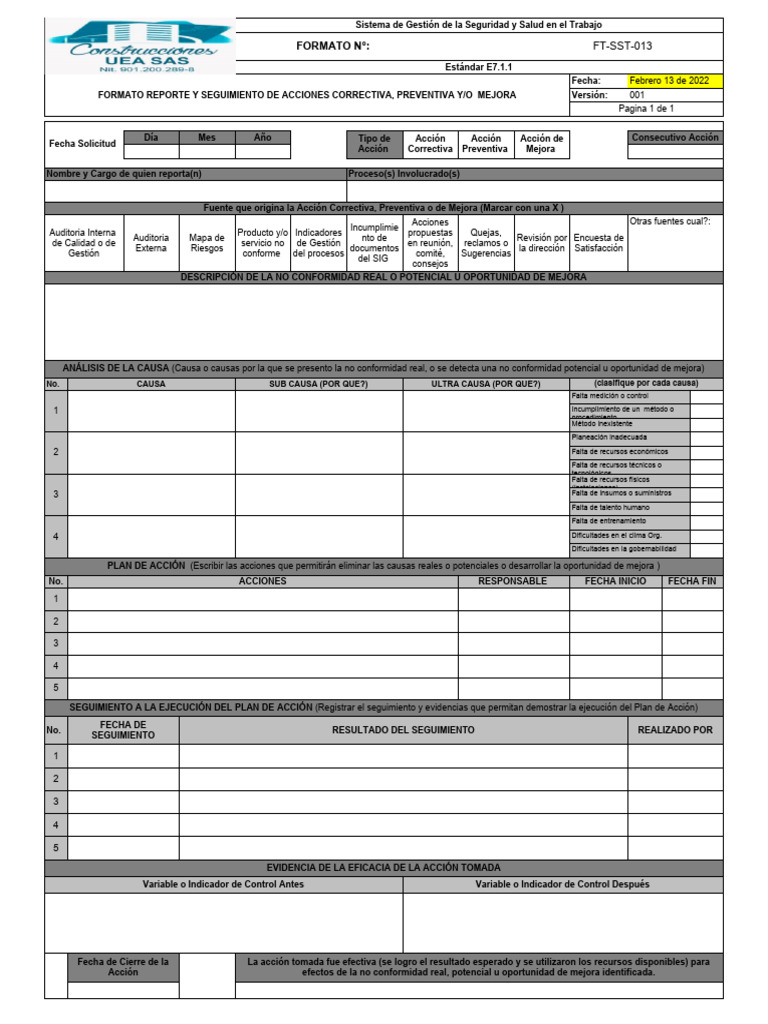 FT-SST - Formato Reporte | PDF