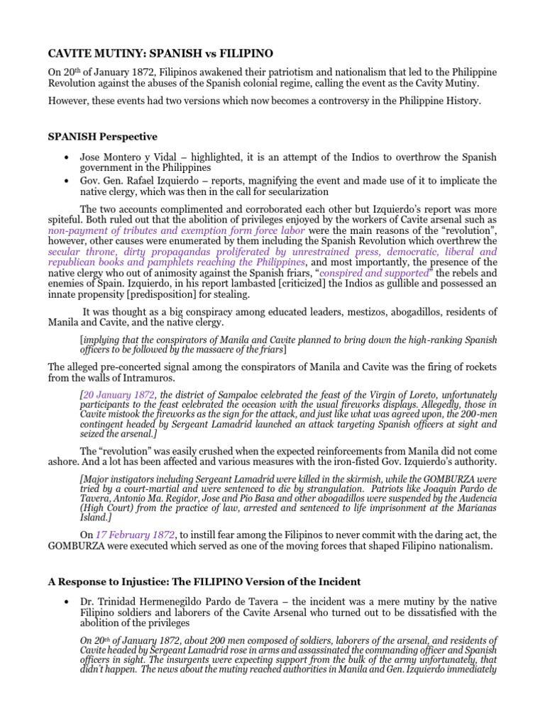 Debate Notes (Cavite Mutiny) | PDF | Philippines