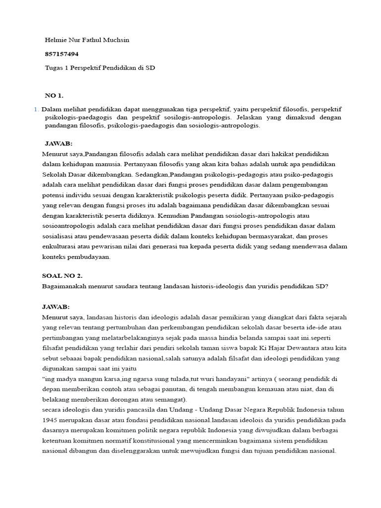 Tugas 1 Perspektif Pendidikan Di SD | PDF | Sains & Matematika