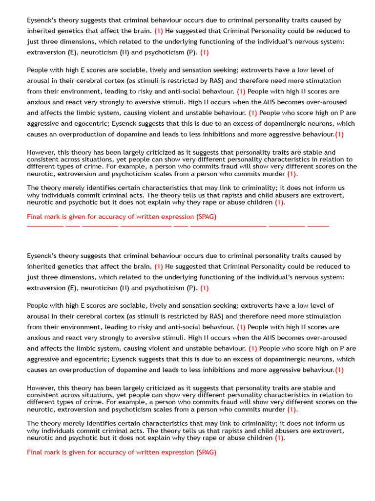 Eysenck's Theory Model Answer 2 | PDF | Extraversion And Introversion | Brain