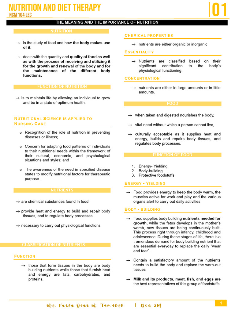Introduction To Nutrition Notes | PDF