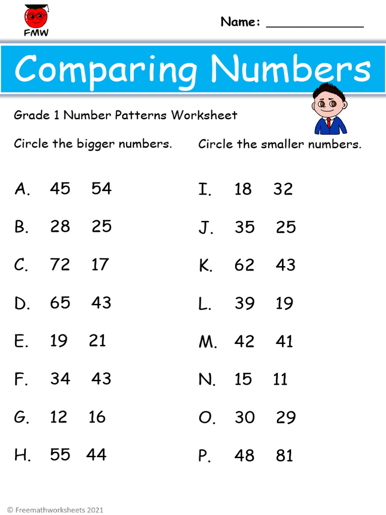 Grade 1 Comparing Numbers Worksheet | PDF