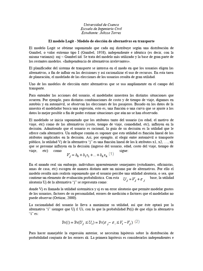El Modelo Logit - T1 | PDF | Regresión logística | Transporte