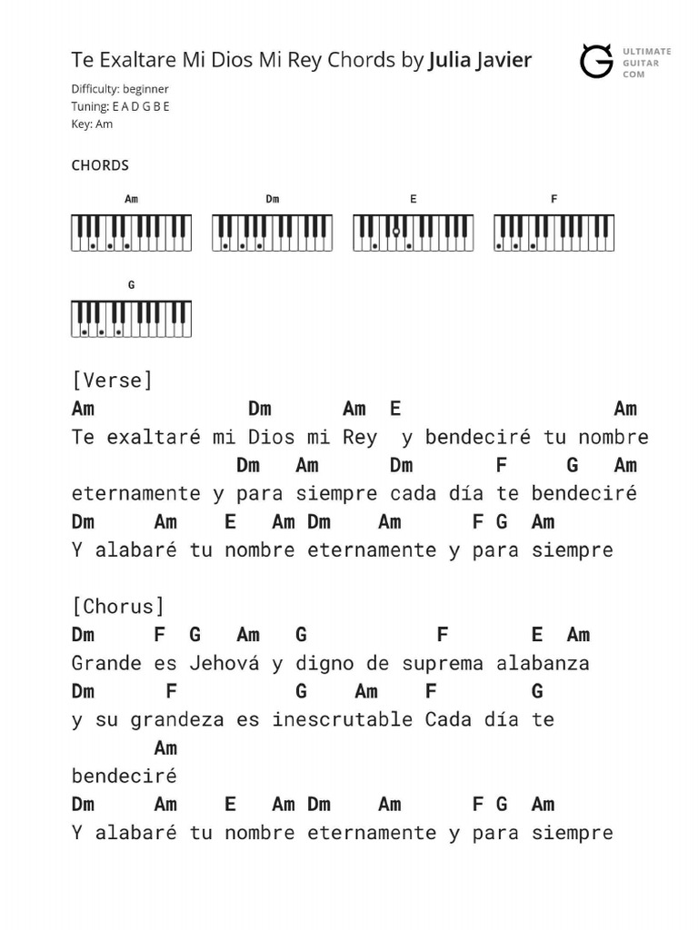 Te Exaltare Mi Dios Mi Rey Acordes Julia Javier | PDF