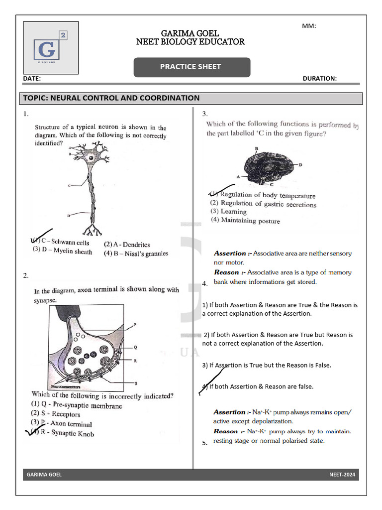 BIOLOGY_DPP_19_Neural_Control_and_Coordination_by_Garima_Mam | PDF