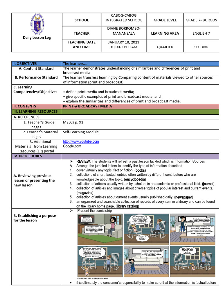 Dll English 7 Cot 2 Pdf Circle Mass Media