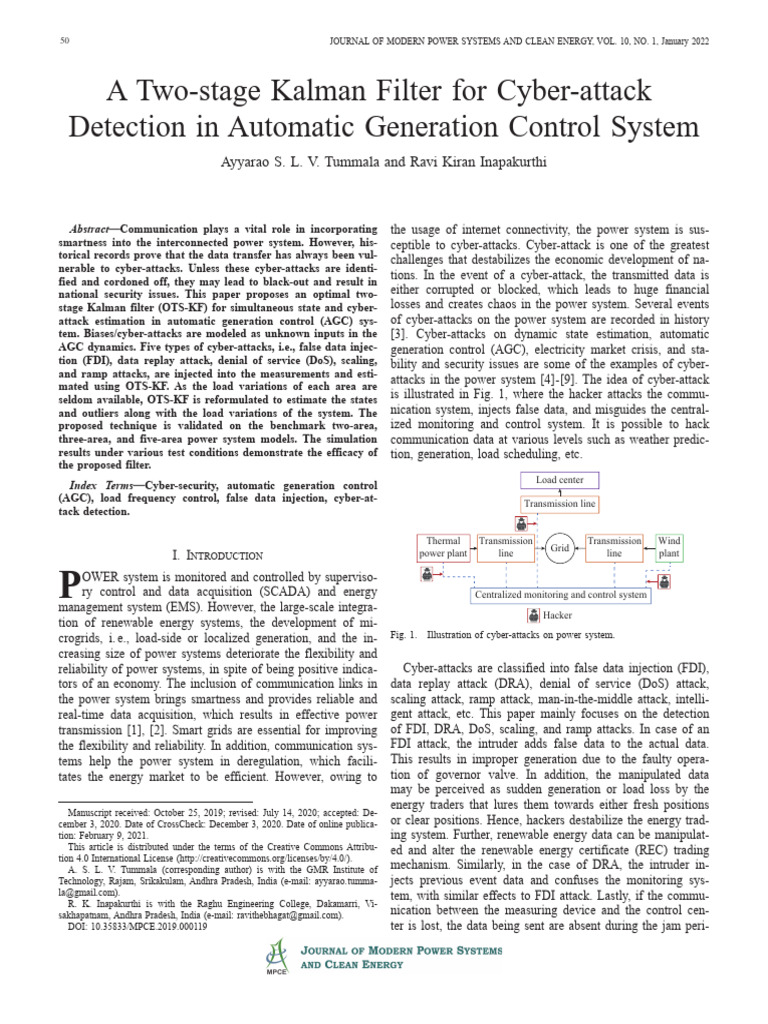 A Two-Stage Kalman Filter For Cyber-Attack Detection in Automatic Generation Control System ...
