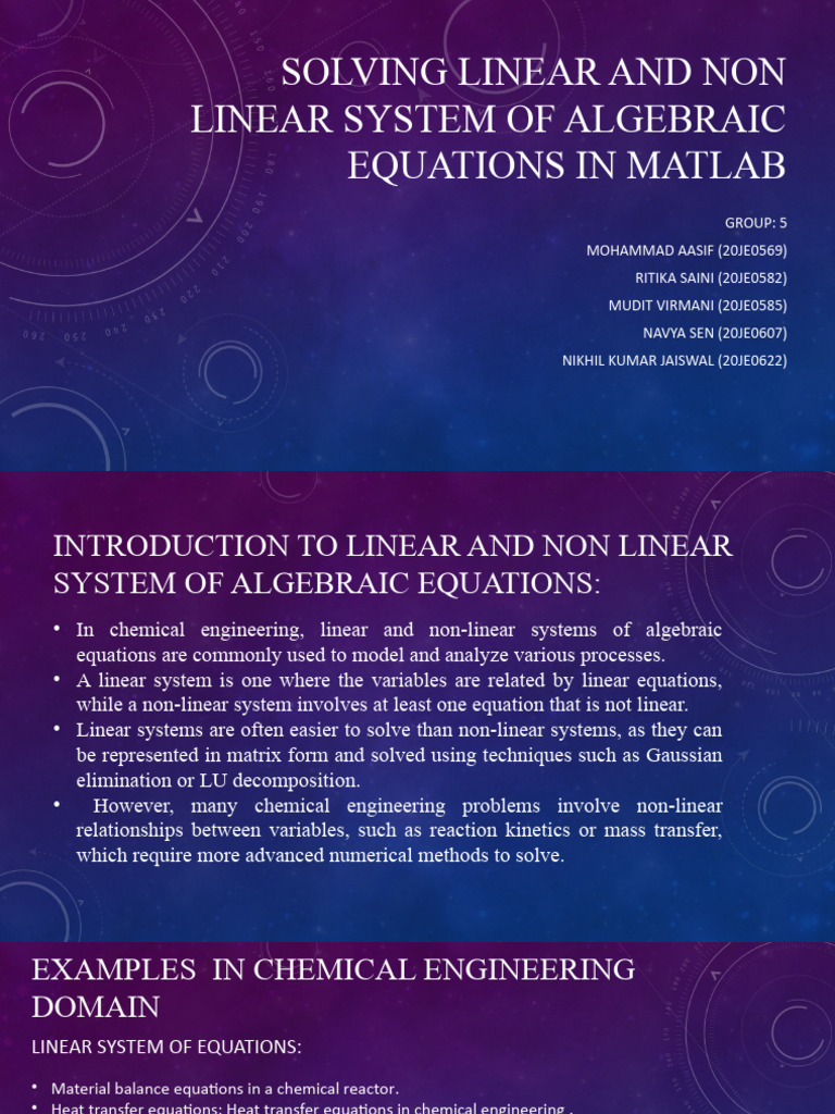 Solving Linear And Non Linear System Of Algebraic Pdf Nonlinear