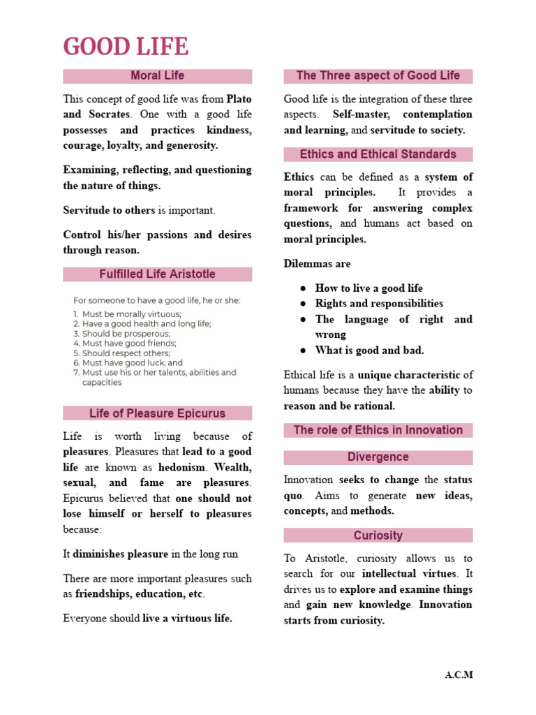 Good Life: Moral Life The Three Aspect of Good Life | PDF