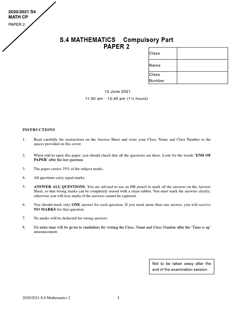 2021 Sess S4 Paper 2 - Question | PDF | Circle | Trigonometric Functions