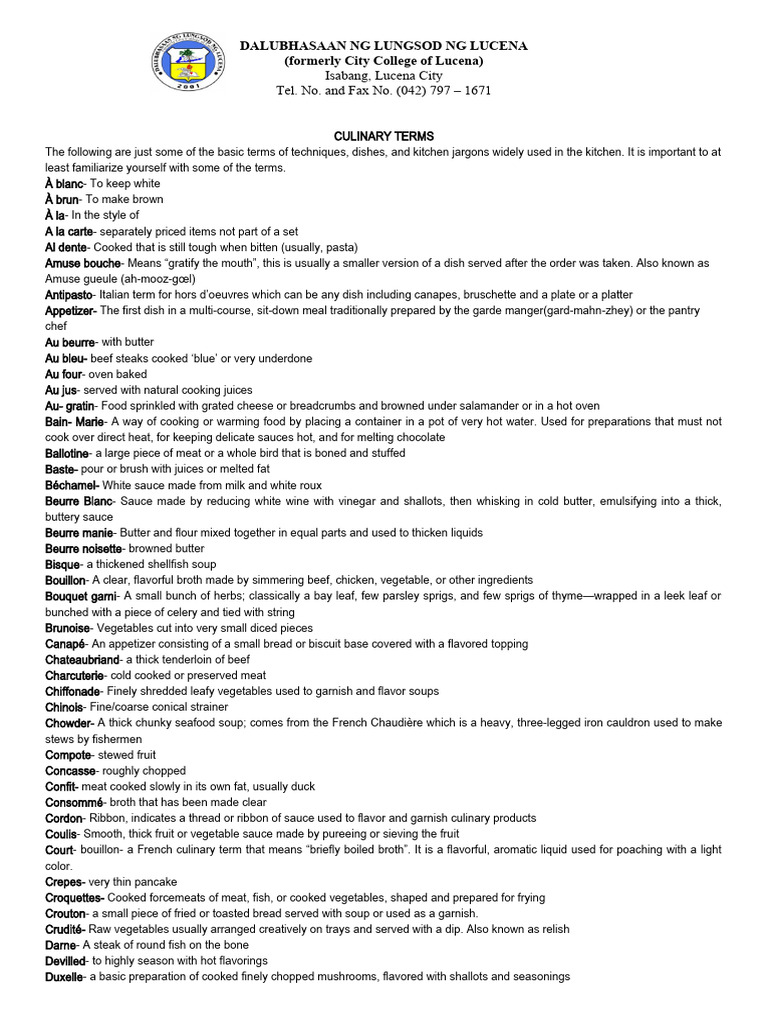 Culinary Terms | PDF | Soup | French Cuisine