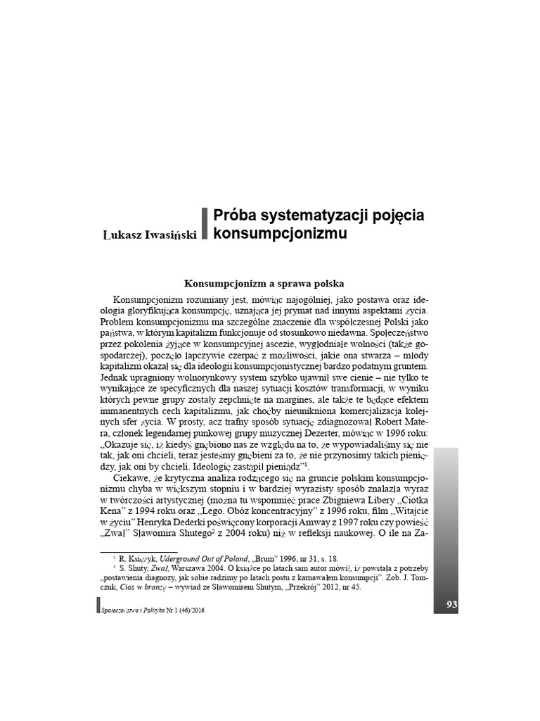 Proba Systematyzacji Pojecia Konsumpcjonizmu | PDF