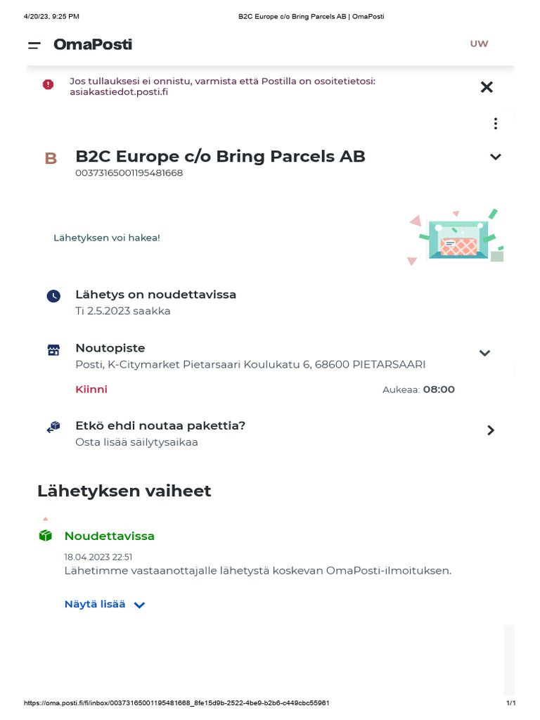 B2C Europe C - o Bring Parcels AB - OmaPosti | PDF