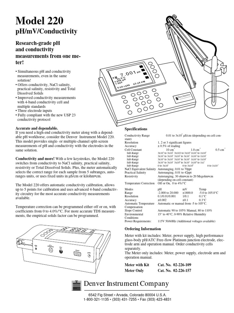 Model 220: pH/mV/Conductivity | PDF | Ph | Physical Quantities