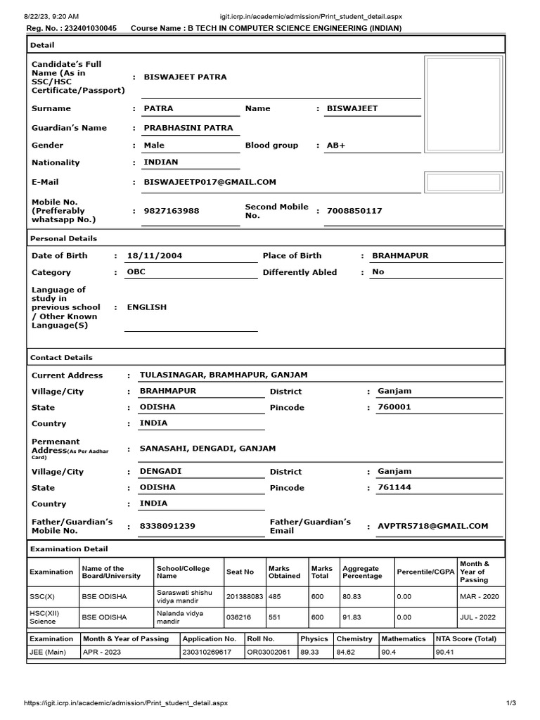 Admission Application Form Igit | PDF | Qualifications