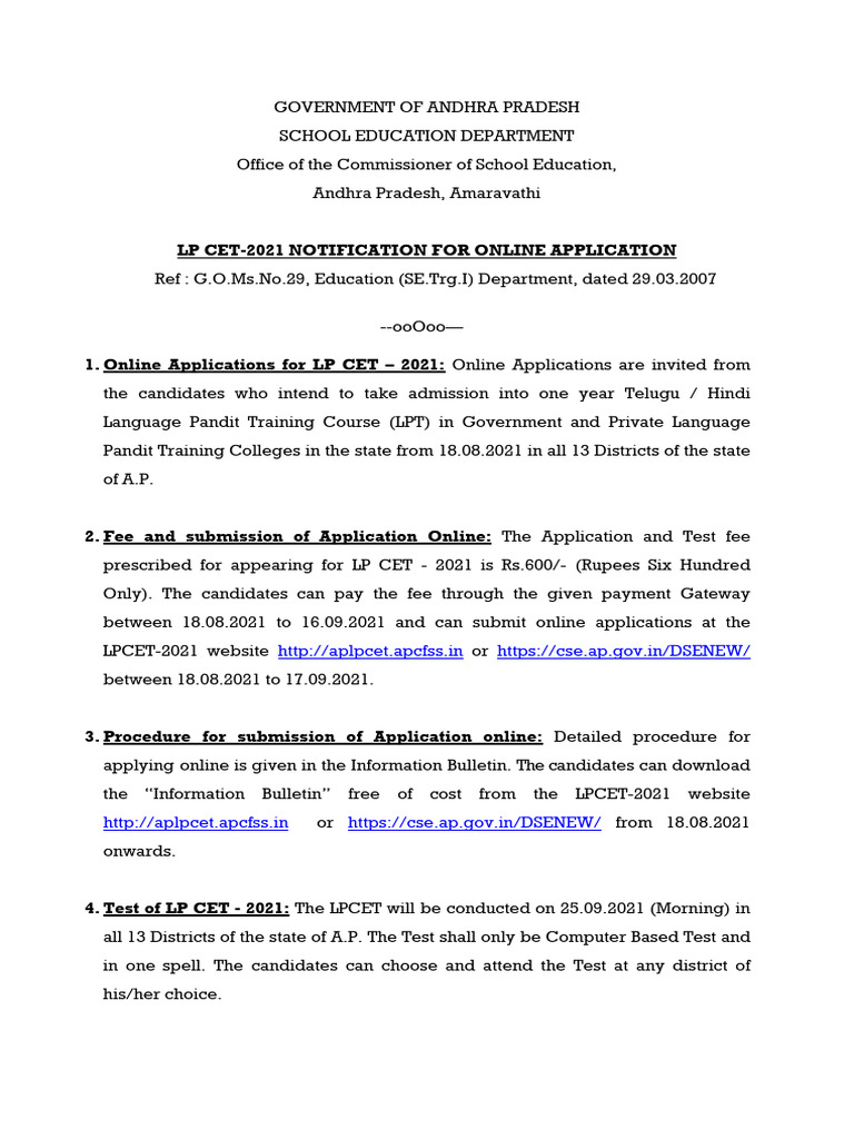 Lpcet 2021 Notification | PDF | Bachelor's Degree | Academic Degree