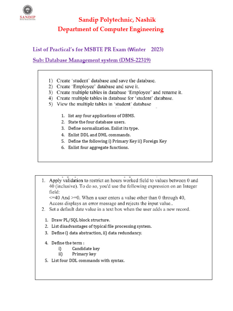 MSBTE Practical Questions | PDF | Databases | Pl/Sql