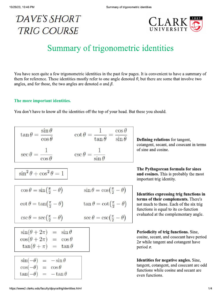 Trigonometry Identities | PDF
