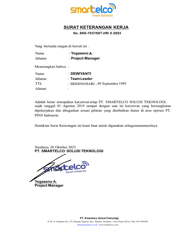 SKK Dewiyanti - Pt. Smartelco Solusi Teknologi | PDF