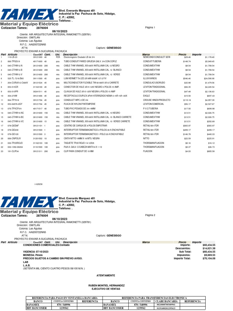 Cotizacion Tamex-2876004 | PDF | Hogar, jardinería y bricolaje