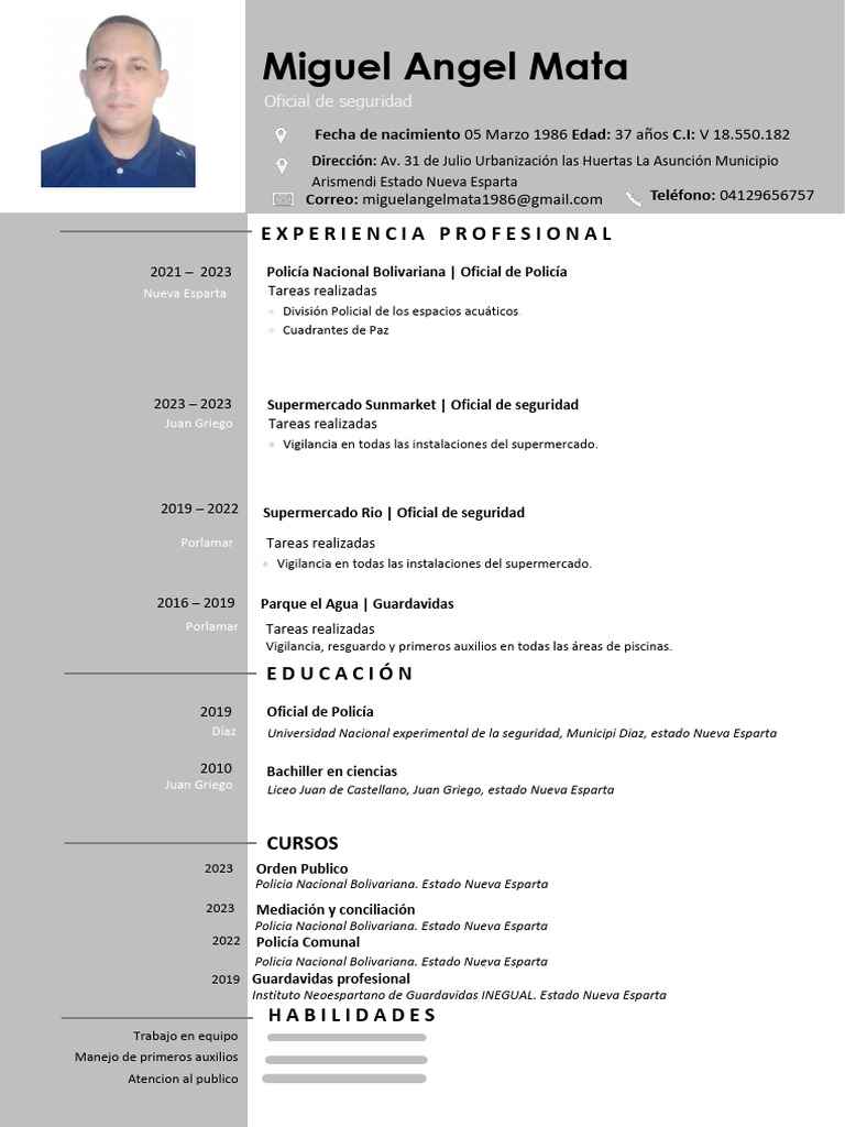 Perfil Profesional de Miguel Angel Mata | PDF | Gestión de emergencias | Servicios públicos