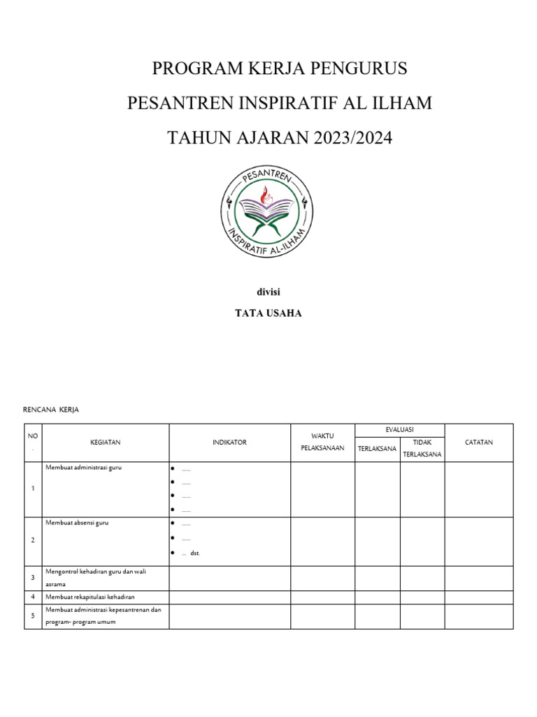 Program Kerja Tu Pes. | PDF