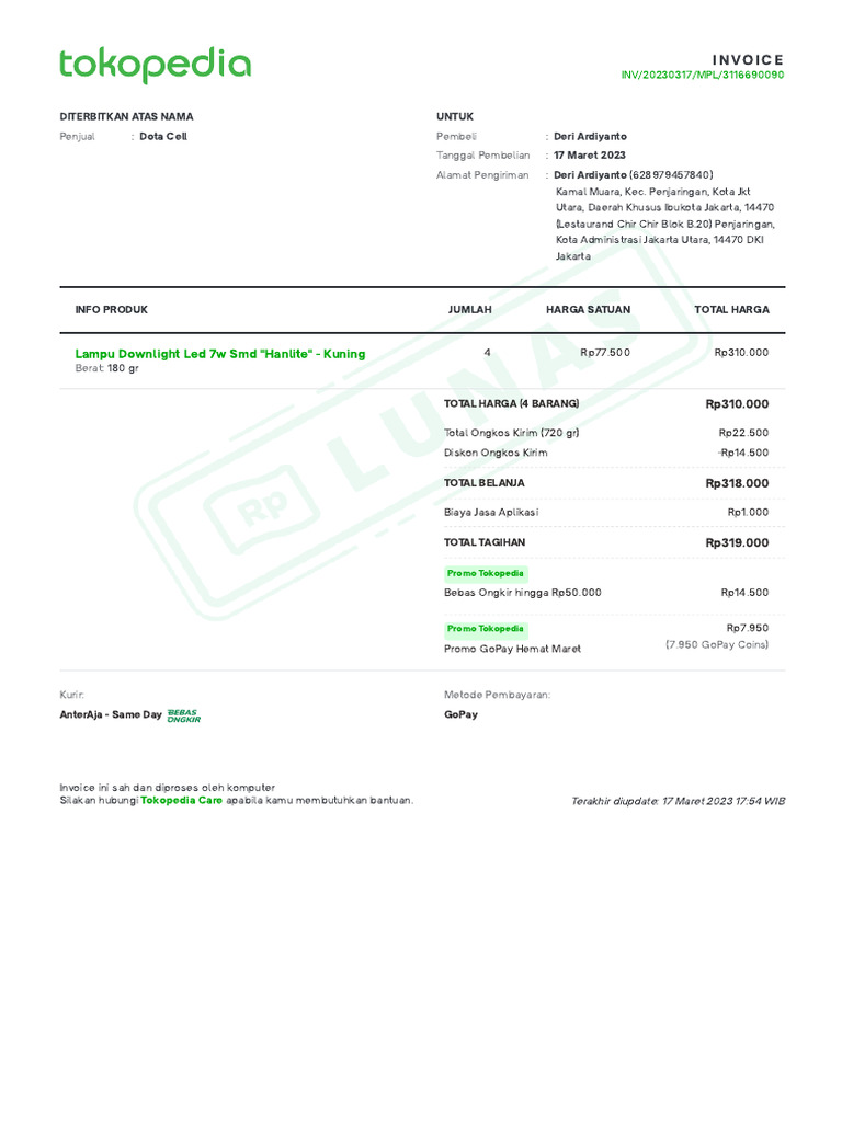Invoice Lampu | PDF