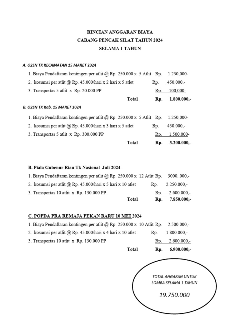 Angaran Extra Lomba Pencak Silat Tahun 2024 | PDF