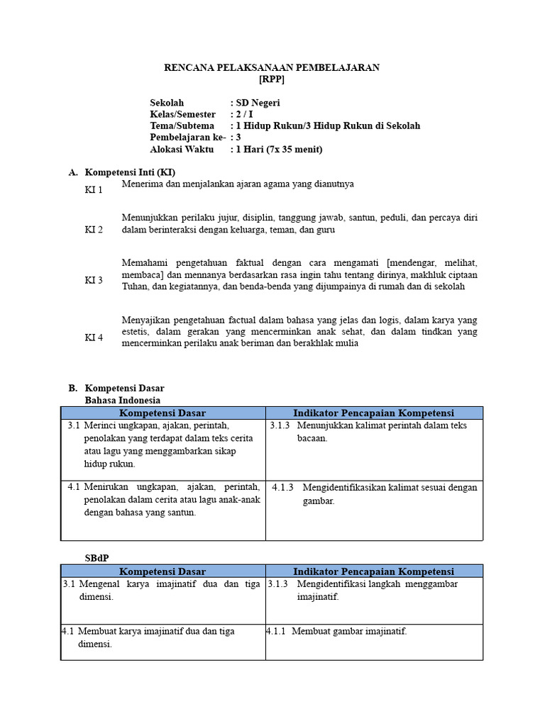 RPP Tema 1 Subtema 3 Pembelajaran 3 | PDF