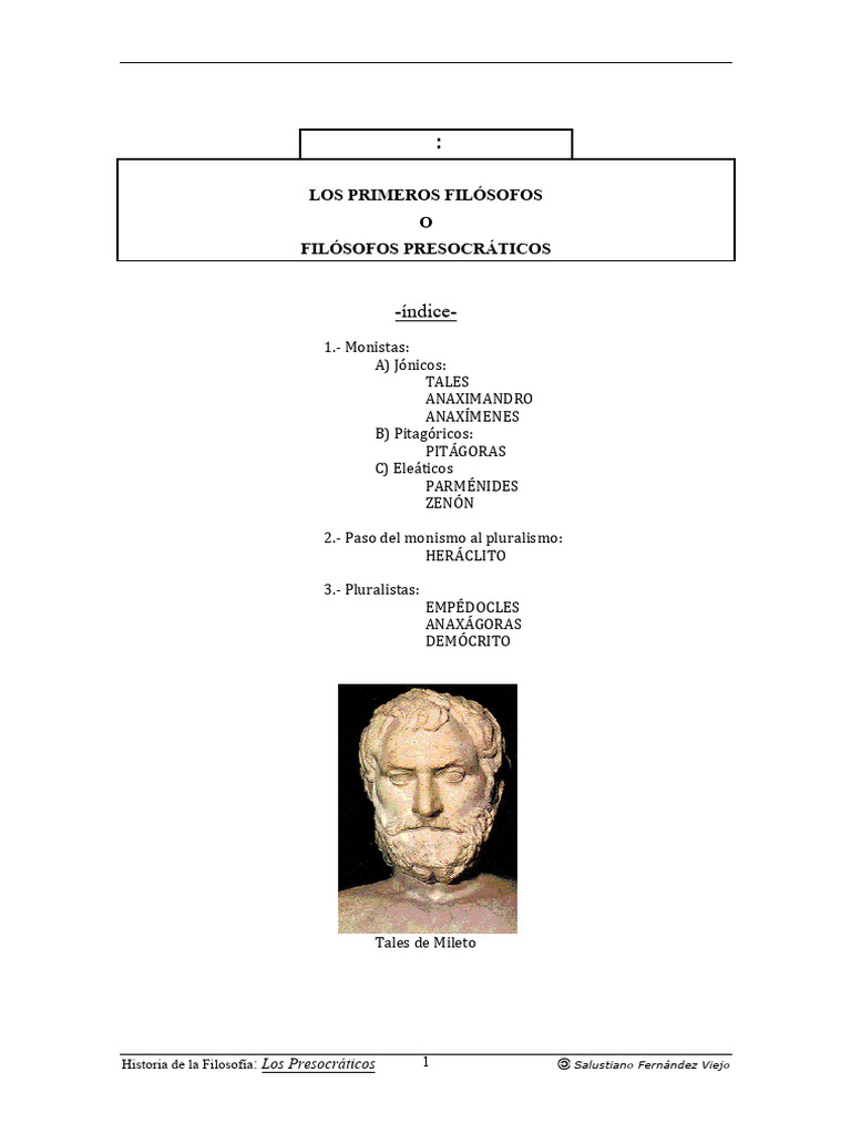 1presocraticos Los Milesios. Los Eléatas. Heráclito de Efeso. | PDF