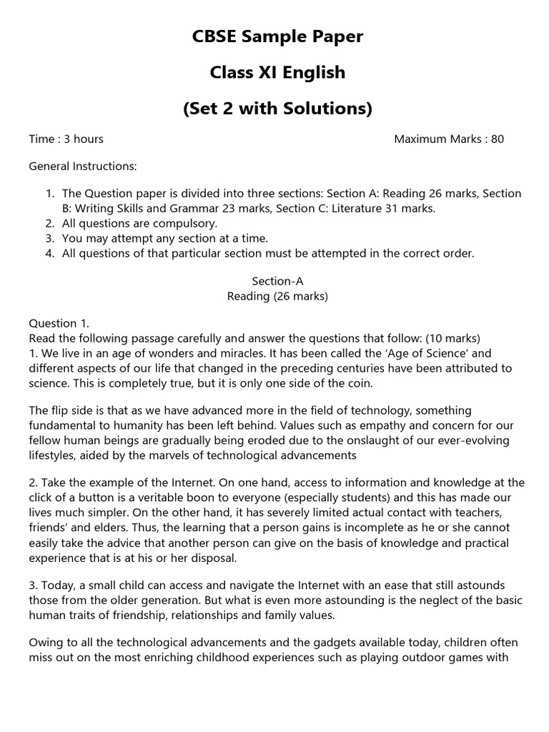 Sample Paper Xi Set - 2 | PDF