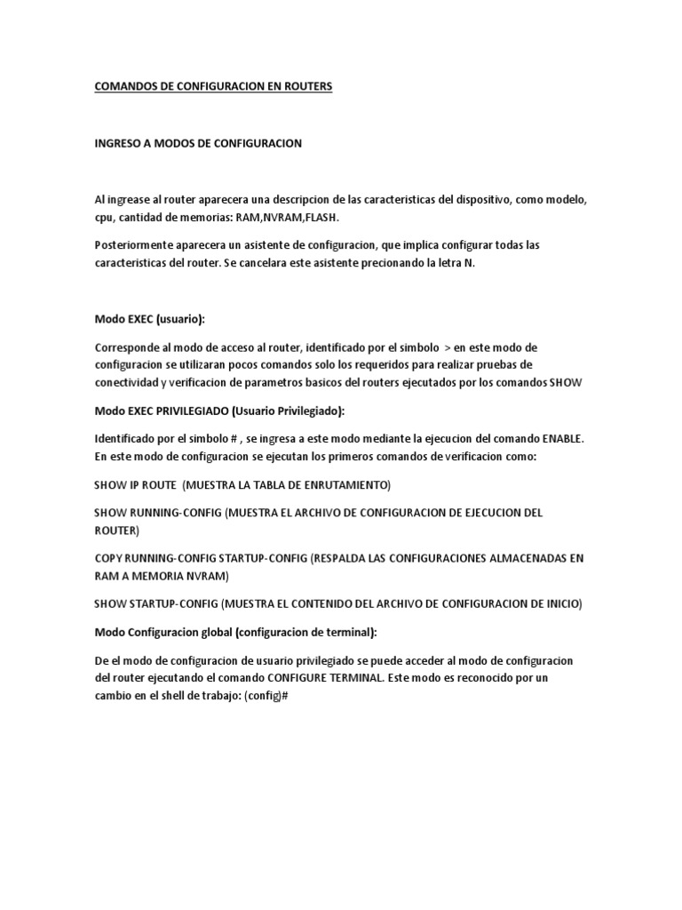Comandos de Configuracion en Routers Cisco | PDF | Enrutador (Computación) | Dirección IP